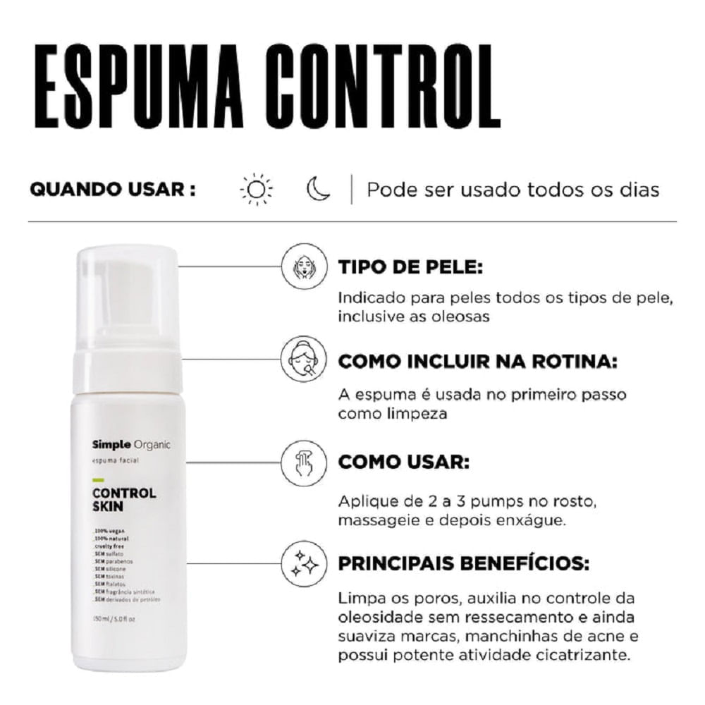 Espuma Facial Simple Organic Control Skin 150ml - Carrefour