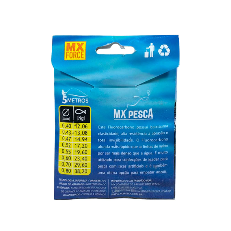 Linha Pesca Mx Force Fluorocarbono Cartela 5m Transparente 0.43mm 13 ...