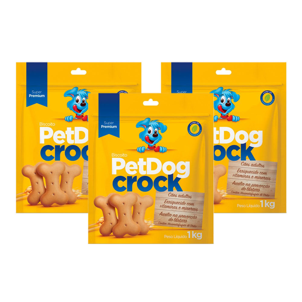 Kit 3 Biscoito Para Cães Petdog Crock 1kg - Carrefour