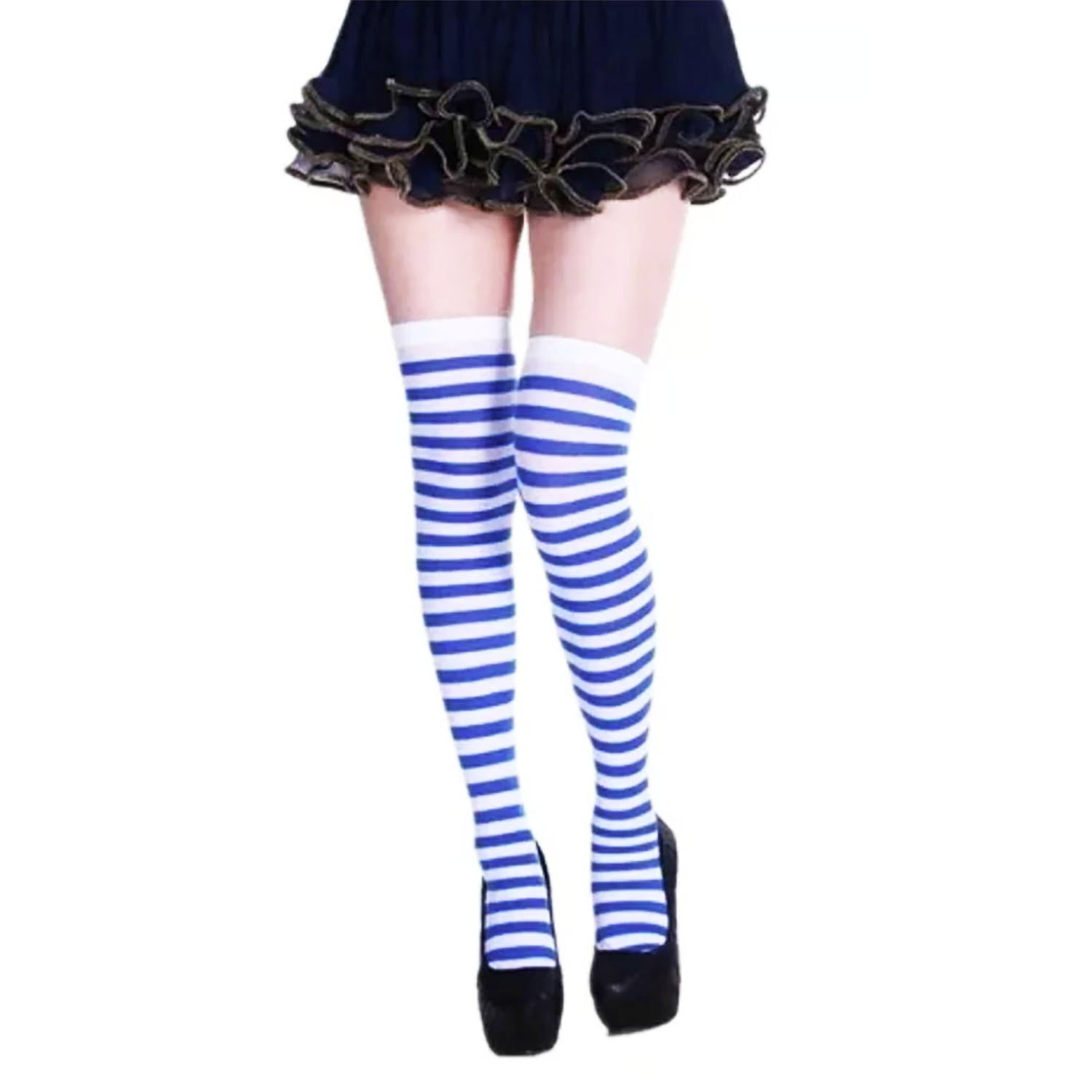 Meia 7/8 Longa Listrada Azul E Branco Marinheira: Festa Fantasia ...