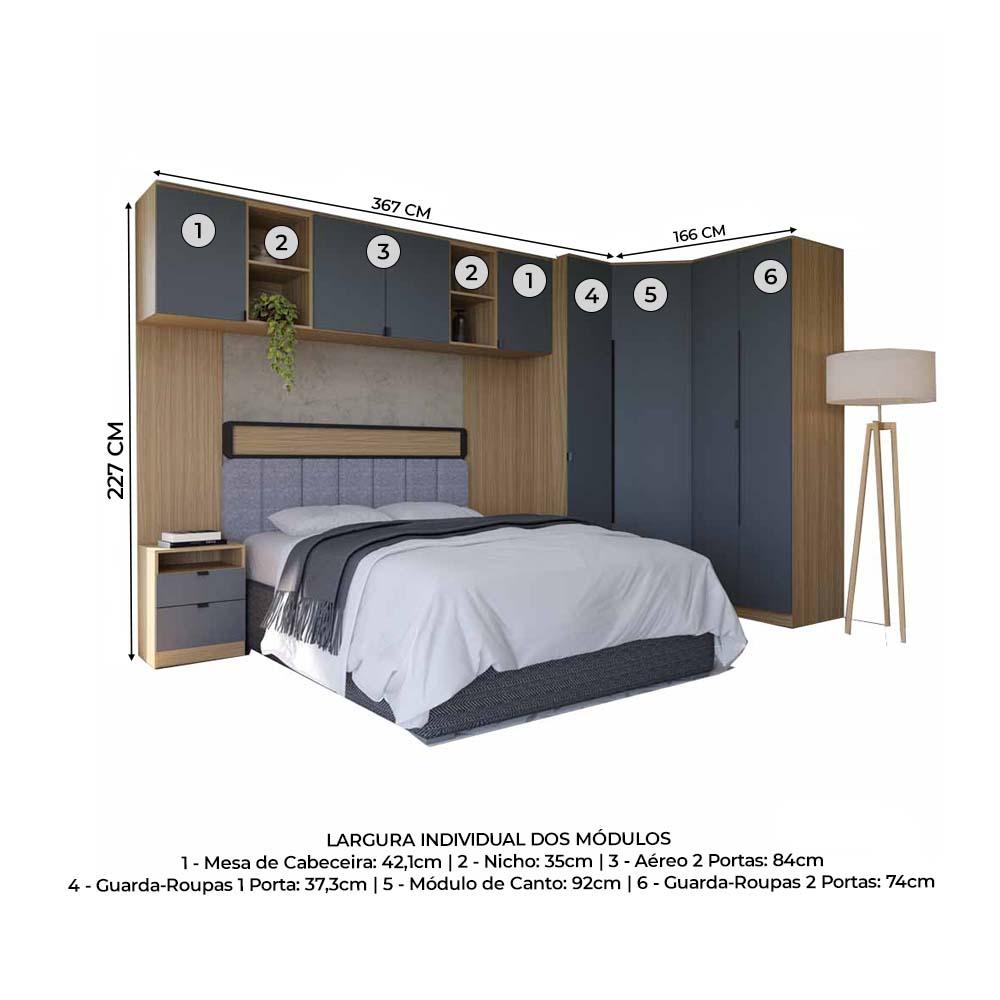 Roupeiro Modulado Casal Herval Valence, Em Mdp Grafite/cedro - Carrefour