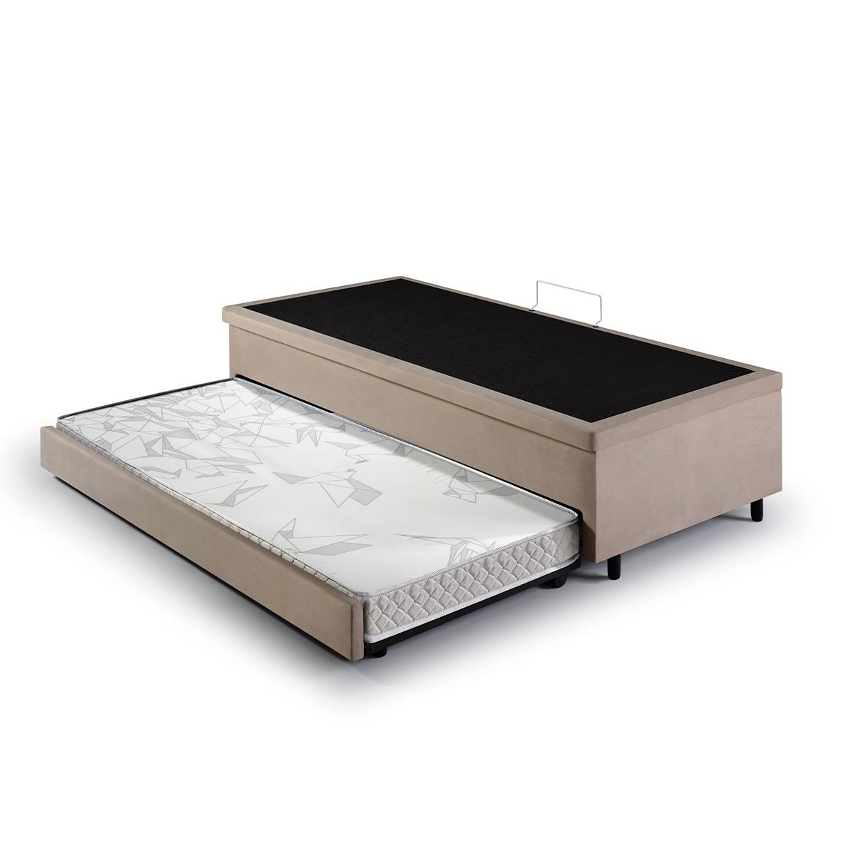 Bicama Box Com Baú Solteirão 96x203 Com Colchão Auxiliar Suede Bege ...