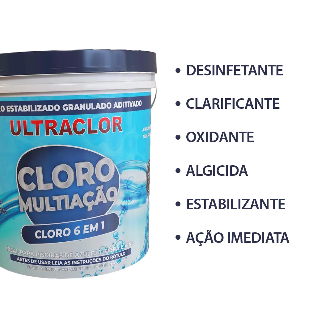 Cloro Multiacao 6 Em 1 Granulado Para Piscinas 10kg Balde Ultraclor ...