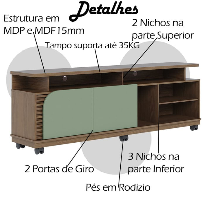 Bancada Rack Para Tv 75 Polegadas Jurere Amendoa Hortela Clb - Carrefour