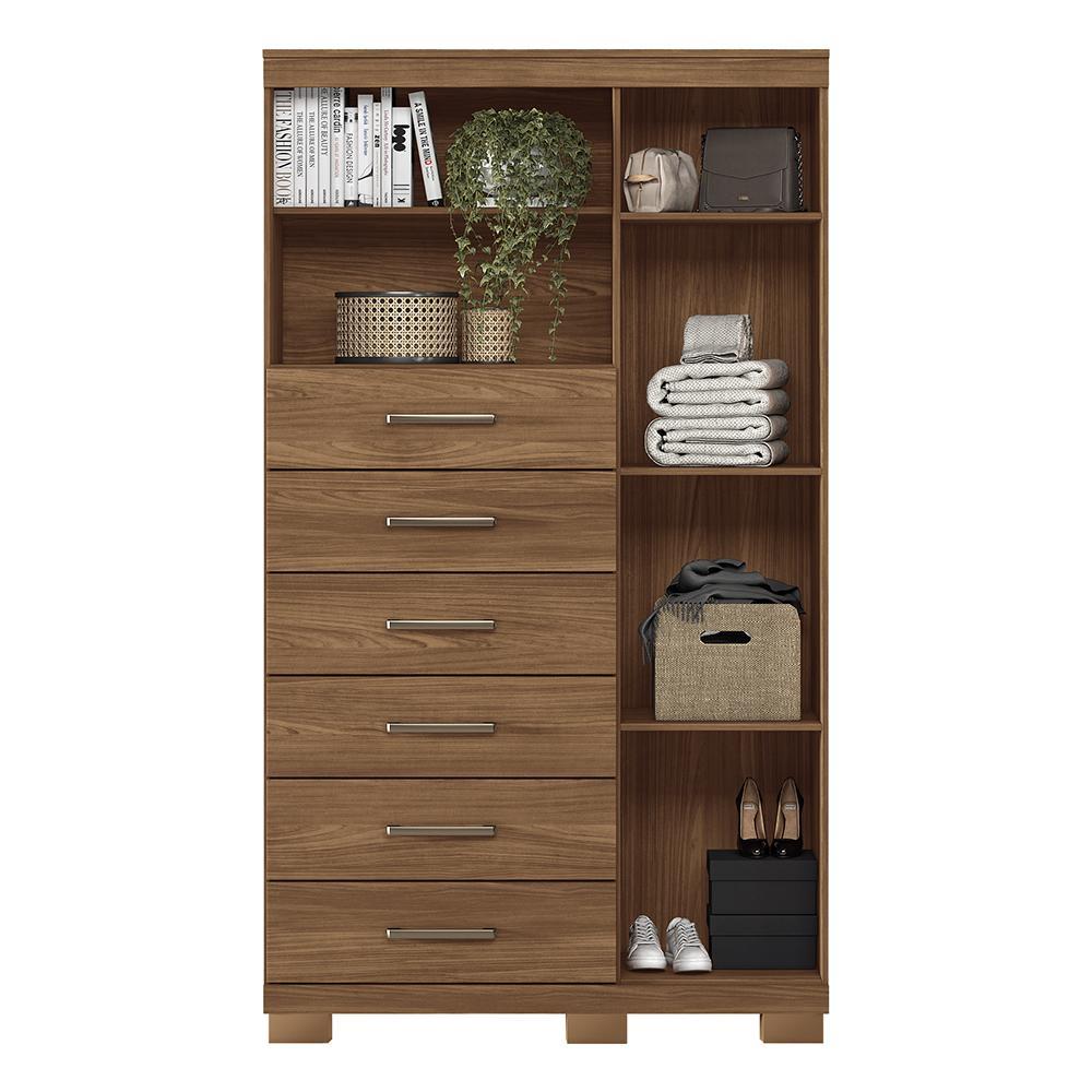 Multi-cômoda Marabá 1.6 1 Porta 6 Gavetas Jatobá Com Pés E Espelho - Santos Andirá - Carrefour