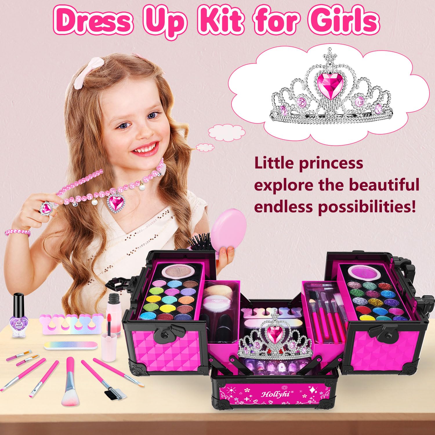 Kit De Maquiagem Hollyhi 65 Unidades Para Meninas De 3 A 12 Anos Com ...
