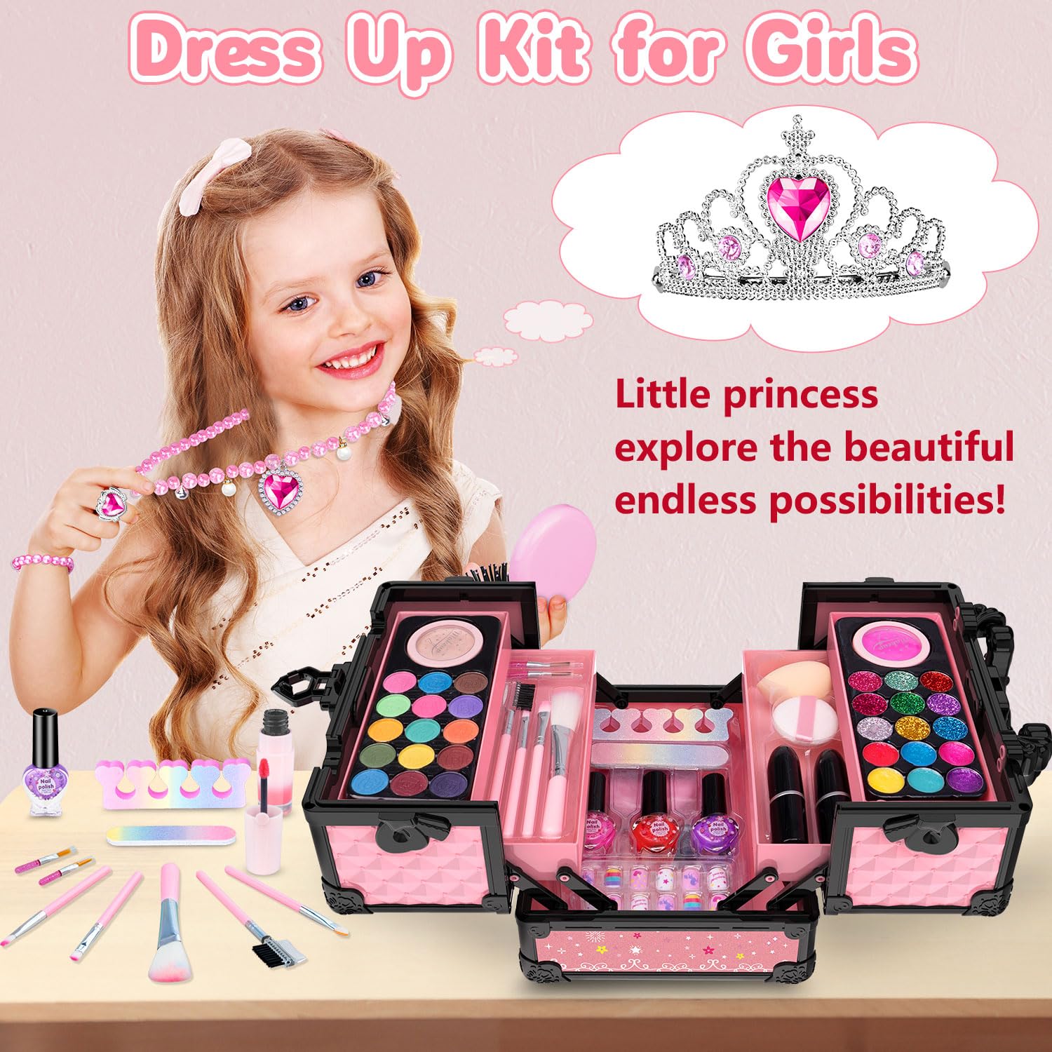 Kit De Maquiagem Hollyhi 62 Unidades Para Meninas De 3 A 12 Anos Com ...