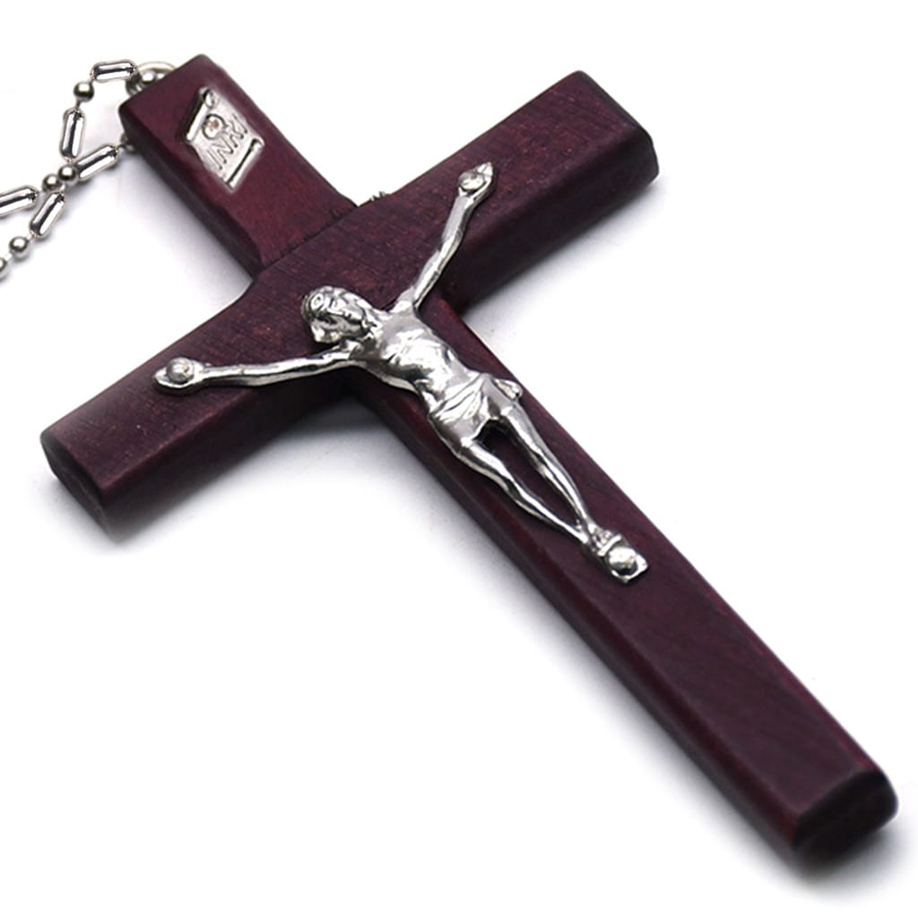 Colar De Madeira Religioso Jesus Cruz Cristão Crucifixo Pendent Cadeia ...