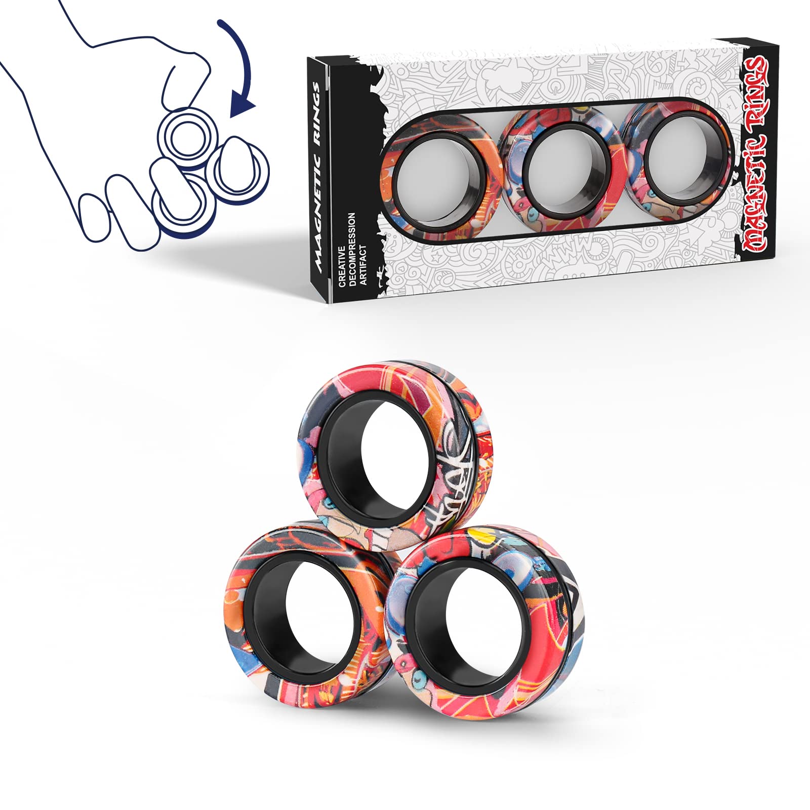 Conjunto De Brinquedos Fidget: Anéis Magnéticos Finger Rock Para Alívio ...