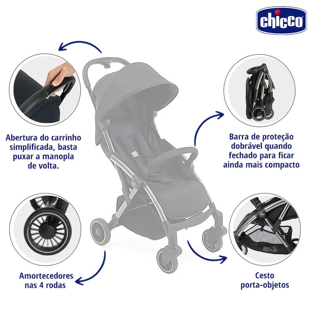 Carrinho De Bebê Compacto Chicco Cheerio Jet Black 0 A 15kg - Carrefour