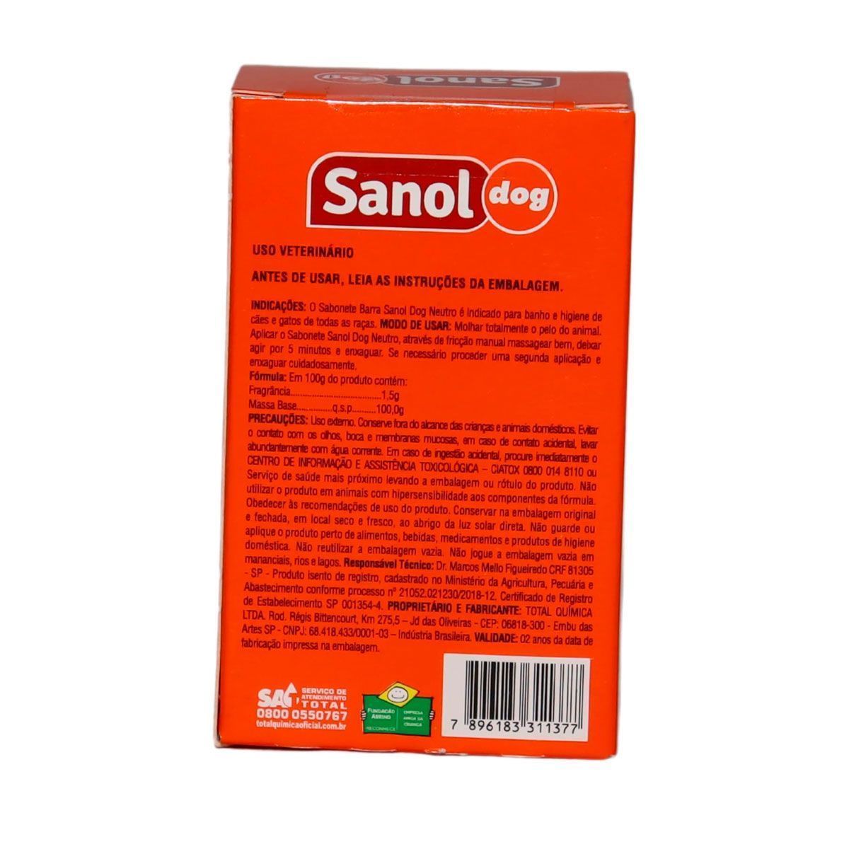 Sabonete Em Barra Cães E Gatos Sanol Dog 90g Neutro - Carrefour