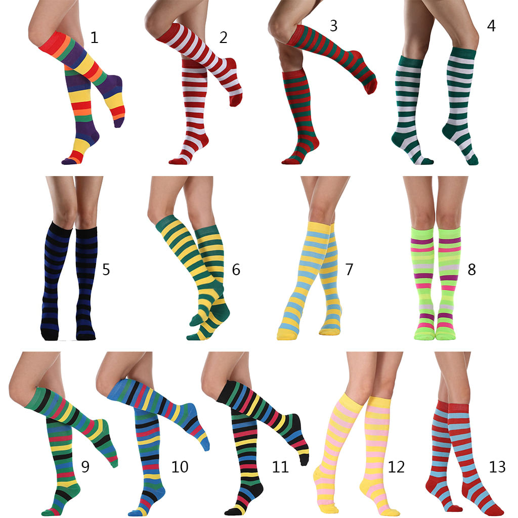 Mulheres Cotton Knee High Socks Rainbow Colorful Striped Stripable ...