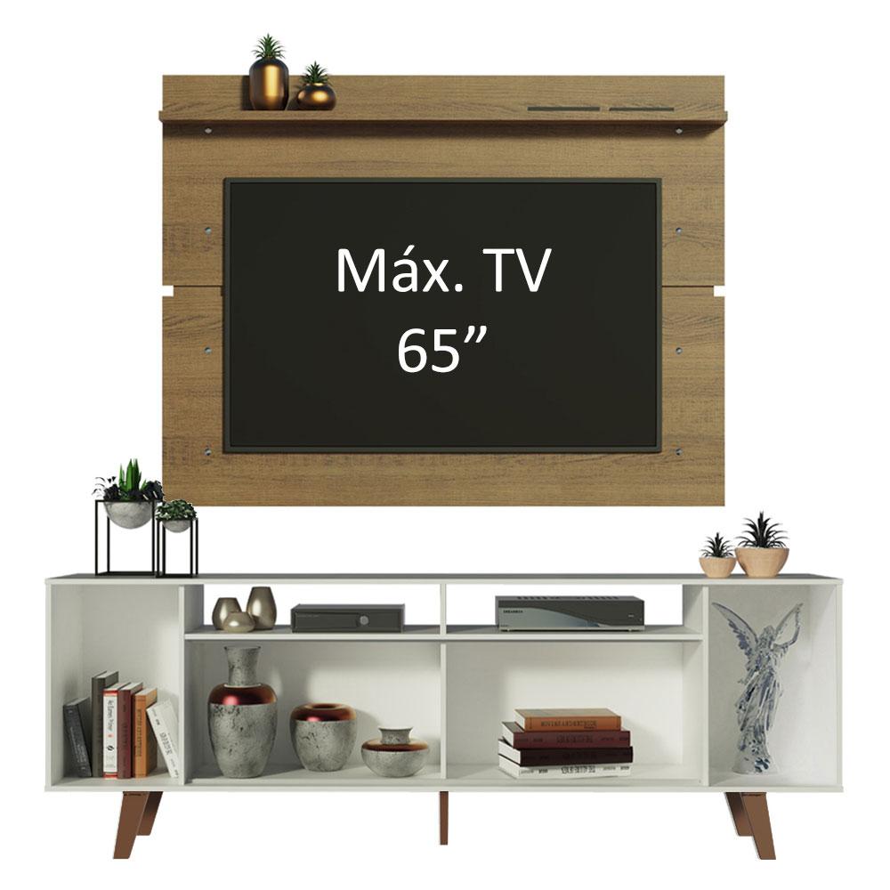Rack Madesa Cancun com Pés e Painel para TV até 65 Polegadas - Branco/Rustic 095Z - Carrefour