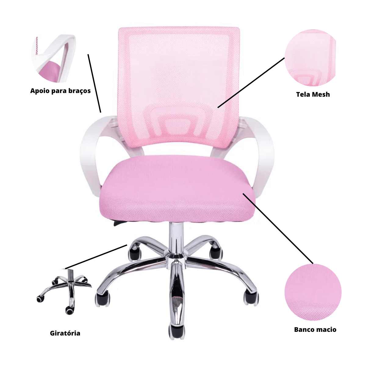 Kit 4 Cadeiras De Escritório Begonia Mesh Ergonômico Rosa - Carrefour Kit 4 Cadeiras De Escritório Begonia Mesh Ergonômico Rosa - Carrefour