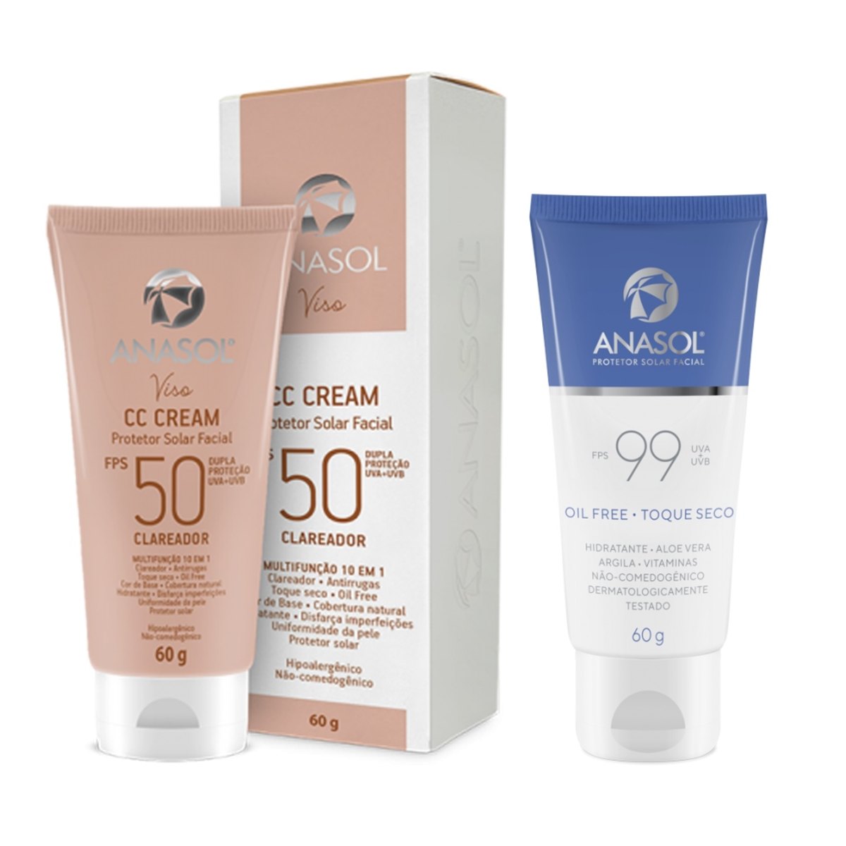 Kit Anasol Protetor Solar Base Clareador CC Cream FPS 50 + Protetor ...
