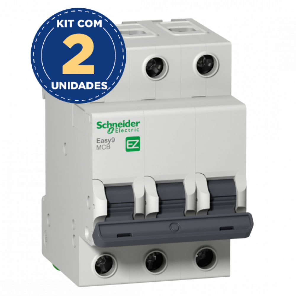 Kit com 2 Disjuntor Din Trifásico Curva C 16a Ez9f33316 Schneider Disjuntor Termomagnético Easy9 ...