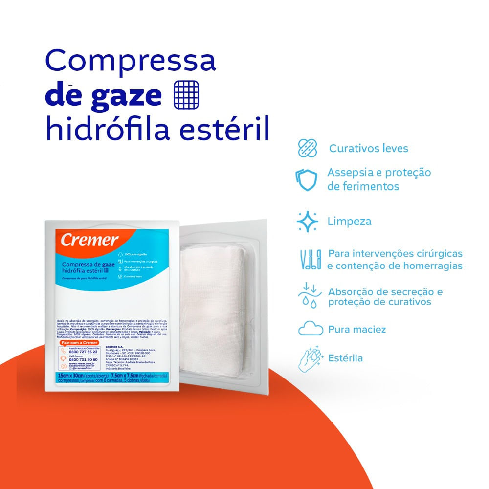 Compressa De Gaze Hidrófila Estéril 100% Algodão Puro 11 Fios 7x5cm X 7 ...