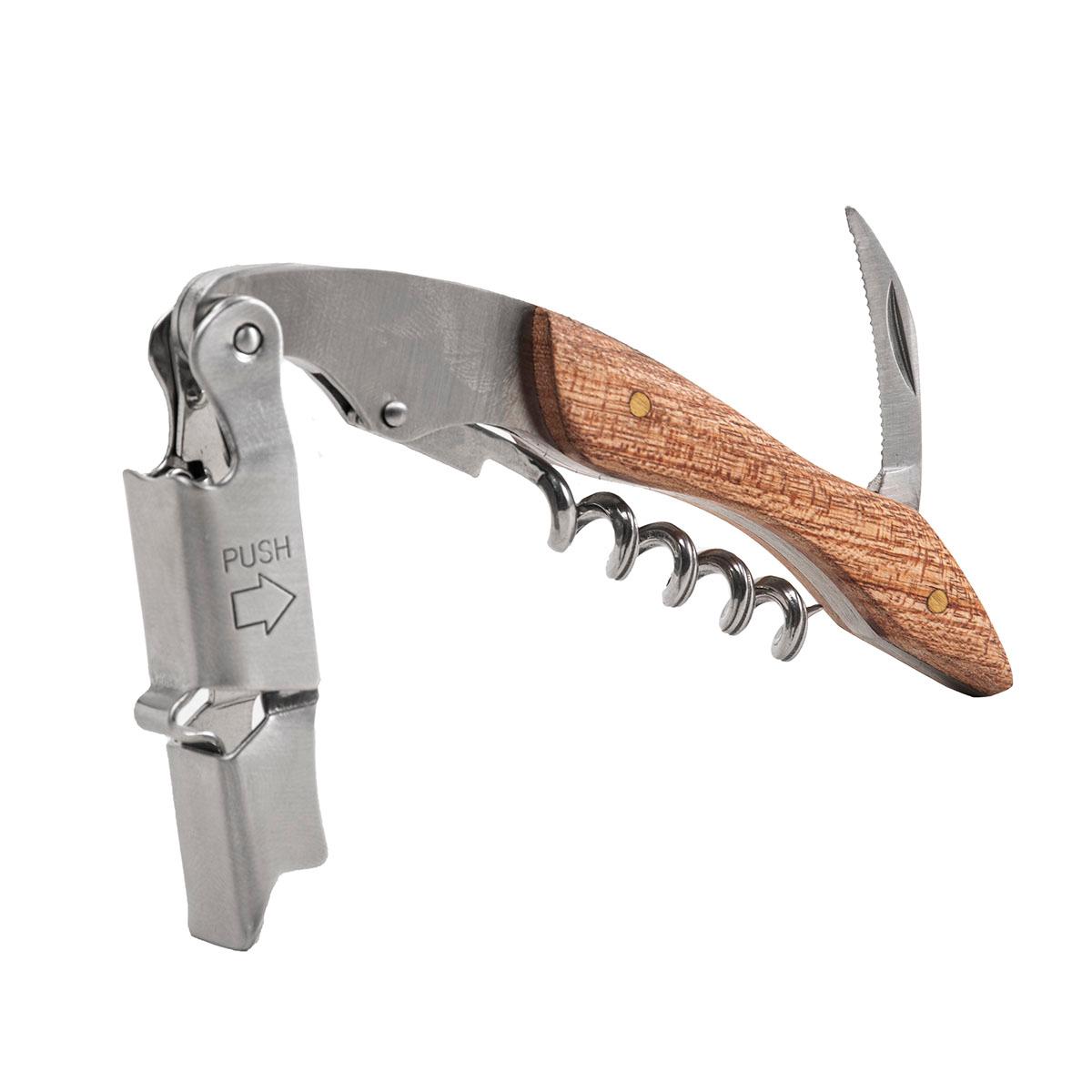 Saca Rolhas Vinho Garrafa Manual Alto Padrão Inox E Madeira - Carrefour