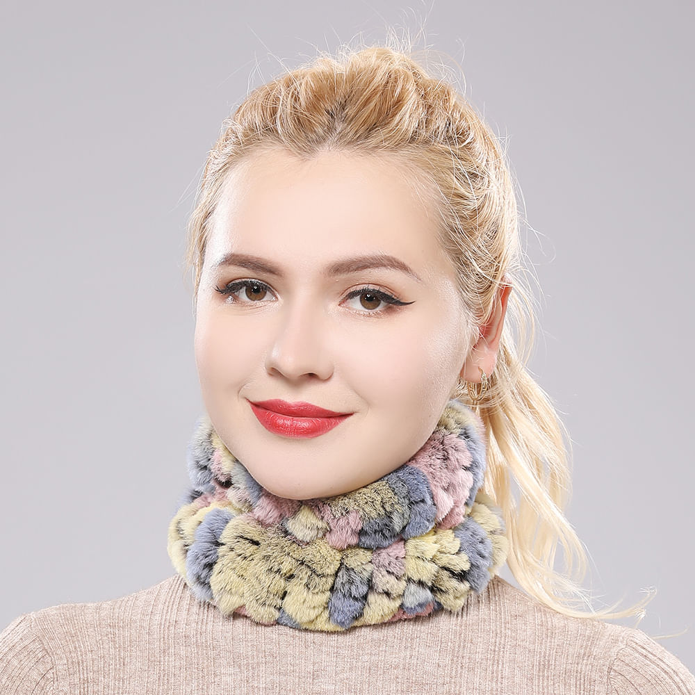 Cachecol De Inverno Feminino De Pele Real E Faixa De Cabeça Colorida 2 ...