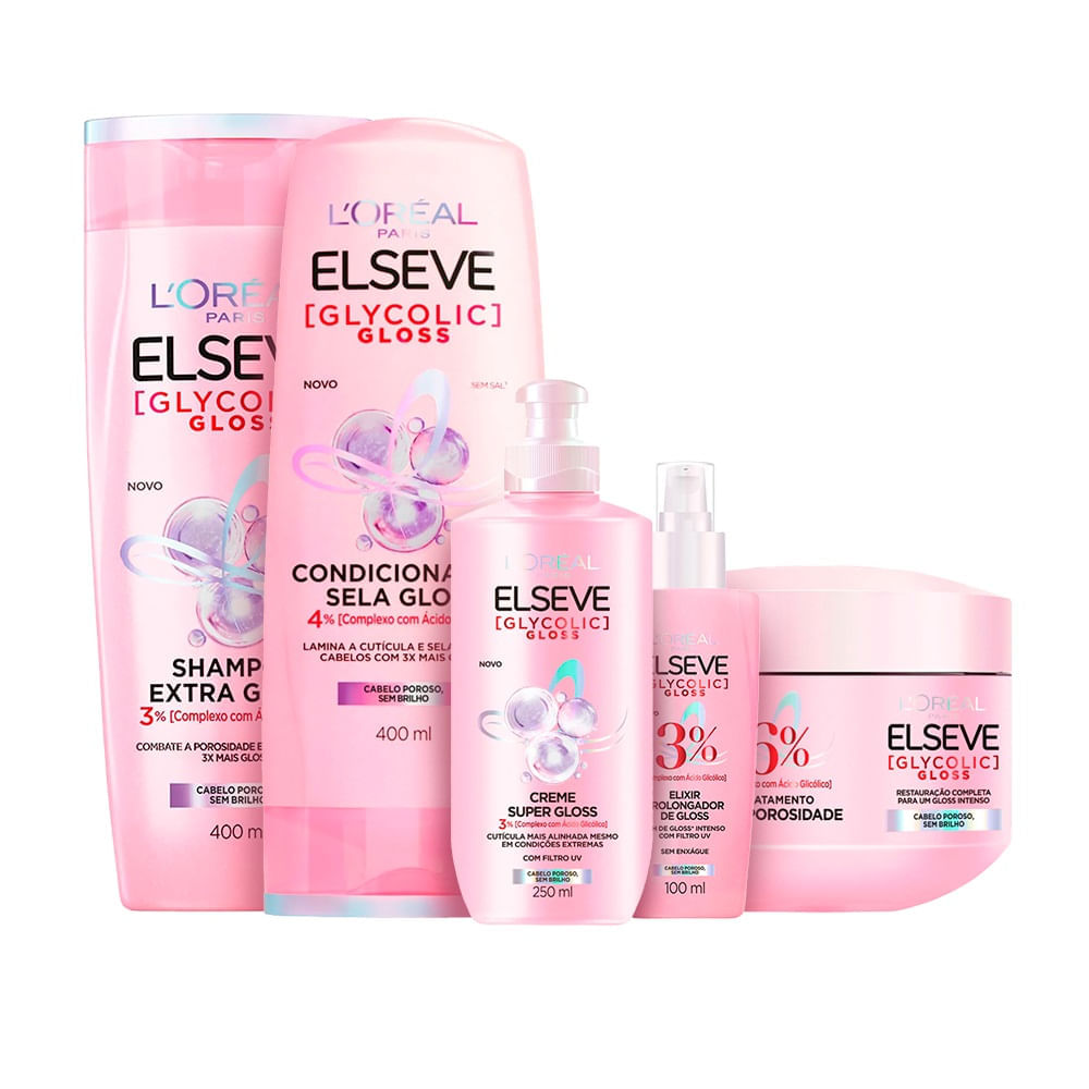 Kit Elseve Glycolic Gloss Com Shampoo 400ml + Condicionador 400ml ...