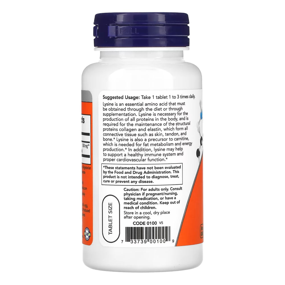L-lisina 500 Mg Now Foods 100 Tablets Importado - Carrefour