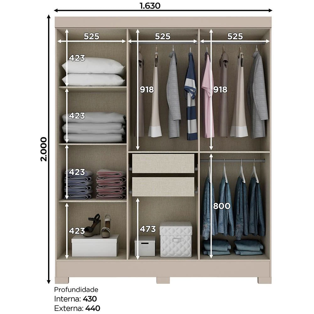 Guarda-roupa Henn Chade Com 6 Portas, 2 Gavetas E 5 Prateleiras - Carrefour