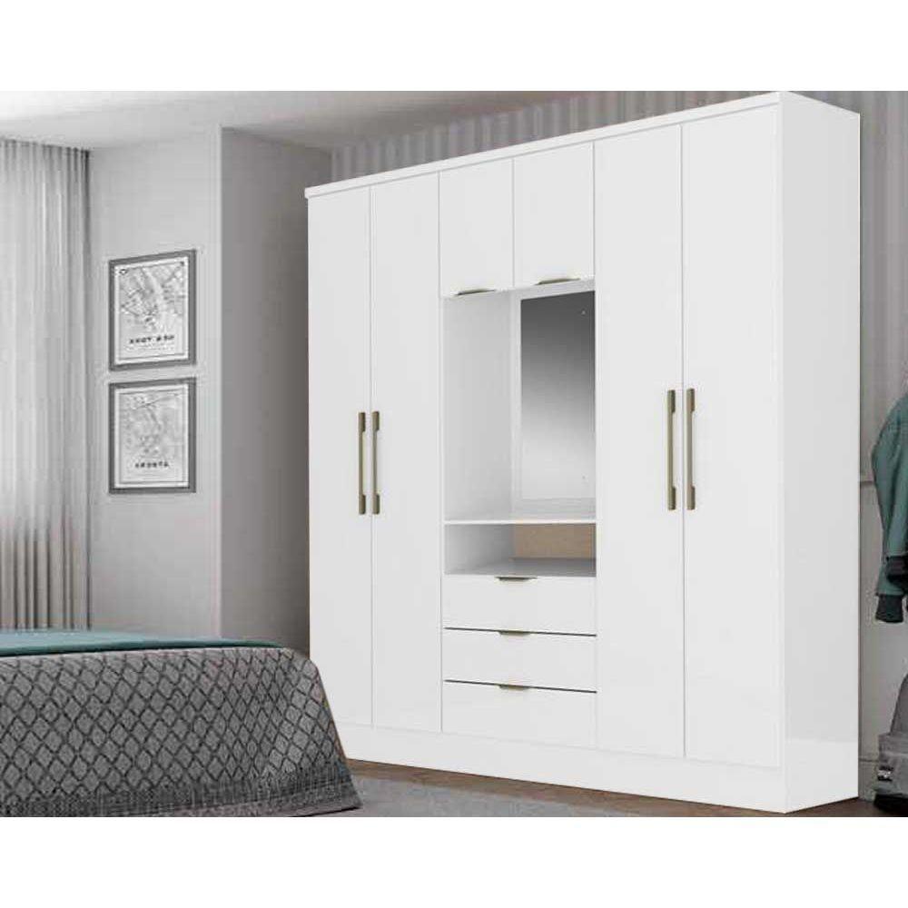 Guarda Roupa Casal 6 Portas E 3 Gavetas C- Espelho Aspen 1152 Branco ...