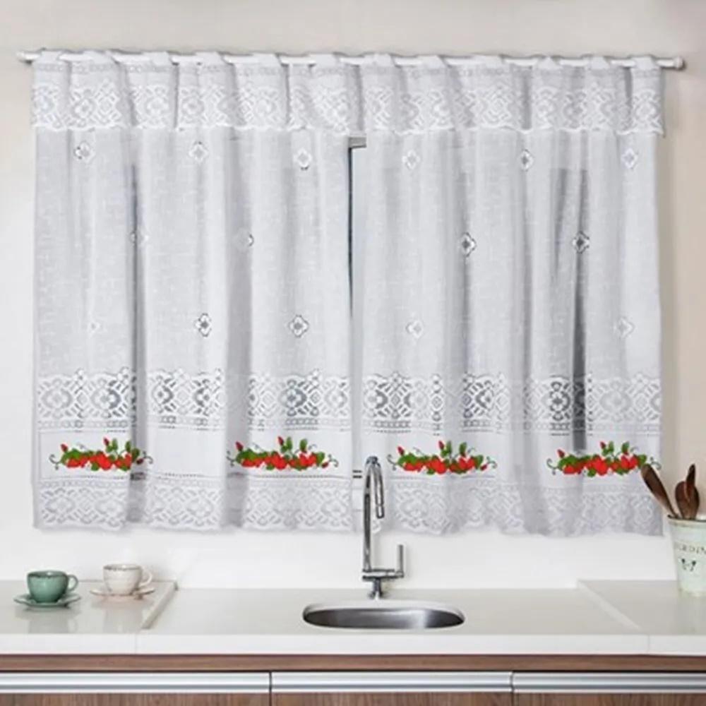 Cortina Renda Cozinha 2,00 Lag. X 1,20m Alt Morango Branca - Carrefour