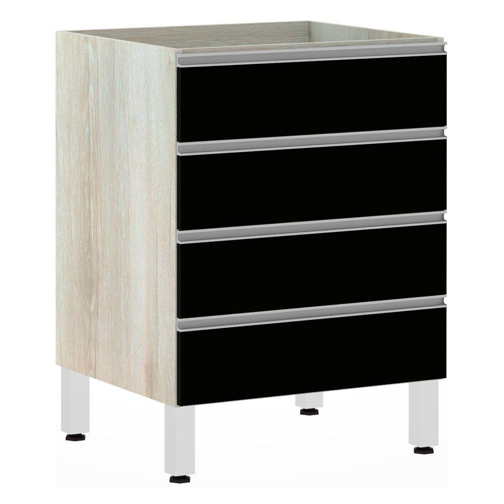 Balcão Sem Tampo Gaveteiro 60cm Lis Legno Crem E Preto Tx - Carrefour