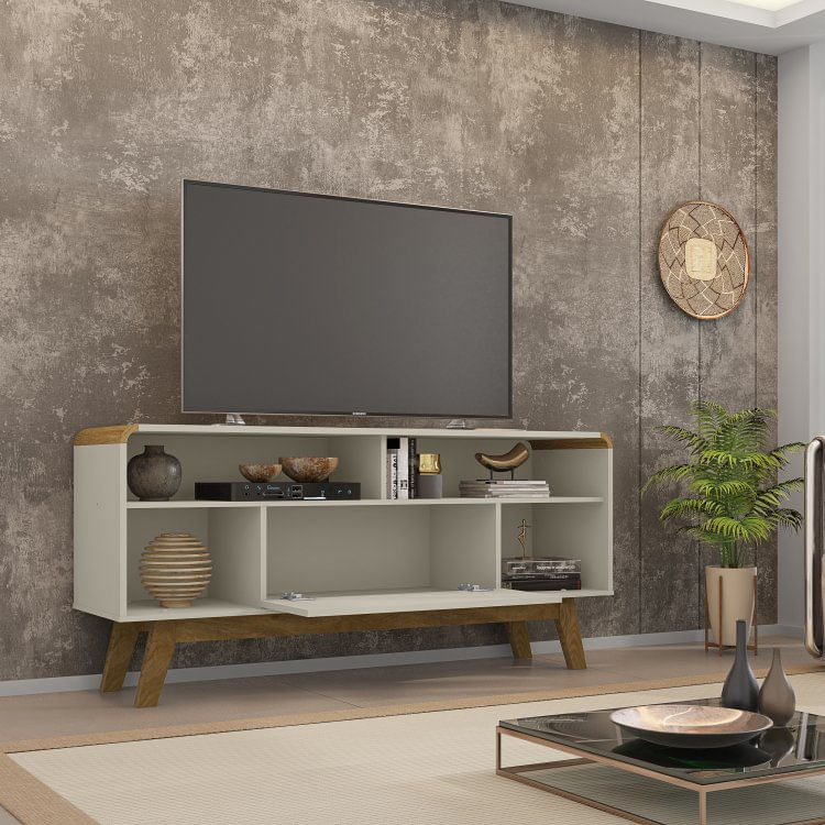 Rack Lazuli para TVs 55 Polegadas Pés Madeira Maciça e Cantos Curvos ...