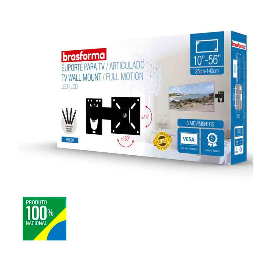 Suporte De Parede Articulado Brasforma Bra3.0 Para Tvs Led, Lcd, Plasma ...