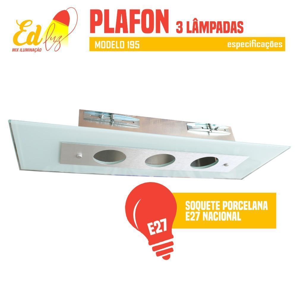 Luminária Plafon Embutir Retangular Vidro Branco 3lp Moderno - Carrefour