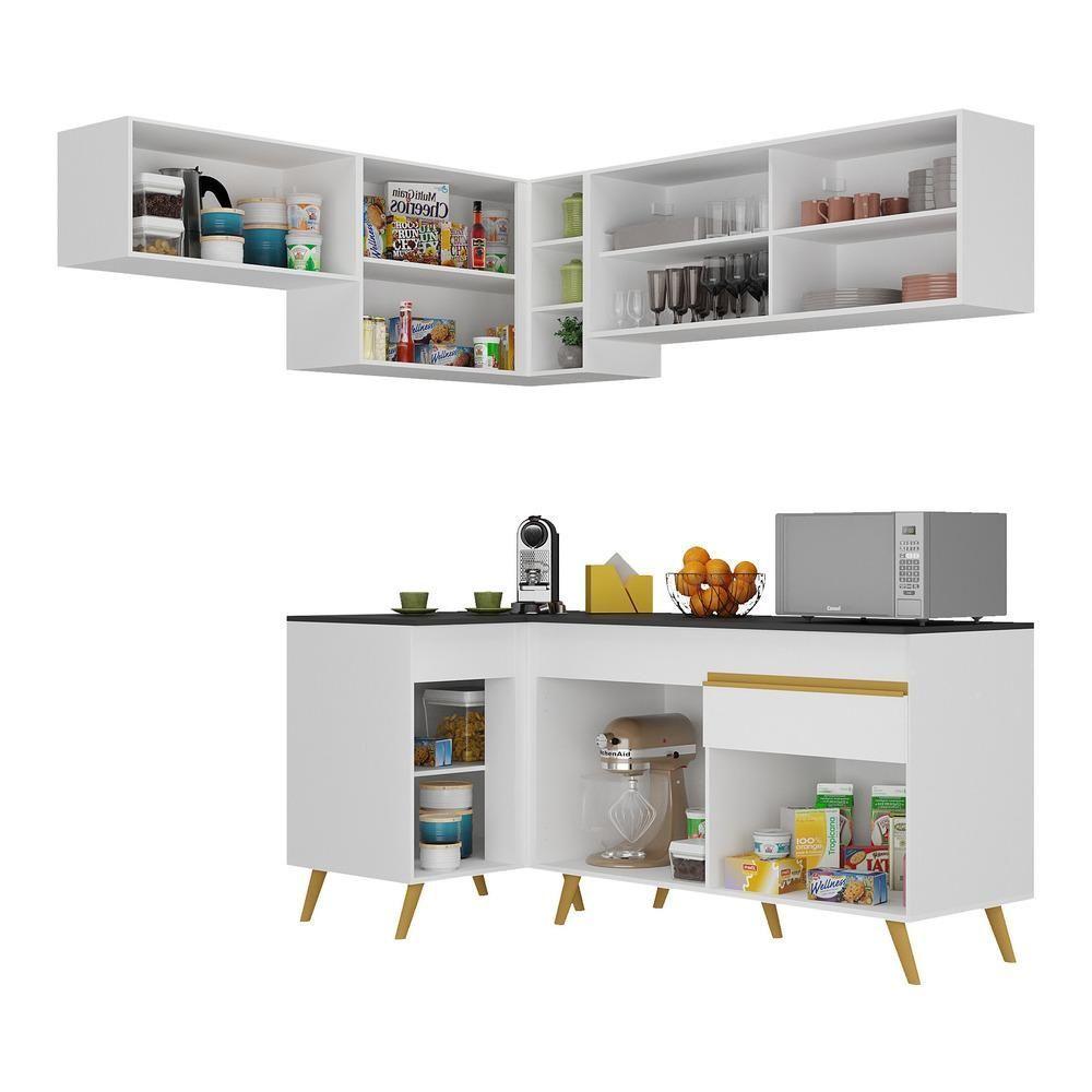 Armário De Cozinha Completa De Canto V2059 Branco Dourado - Carrefour