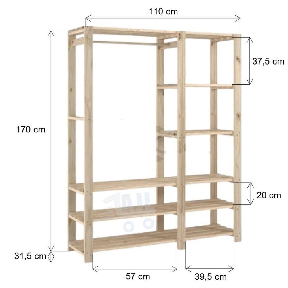Combo Pinus De Madeira C/ Armário Duplo+arara Simples Closet - Carrefour