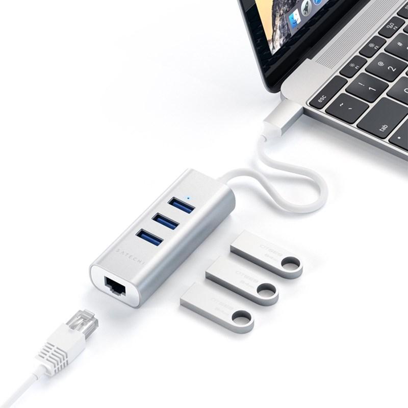 Hub Usb-c Satechi 3 Portas Usb-a + Ethernet Rede Prata - Carrefour