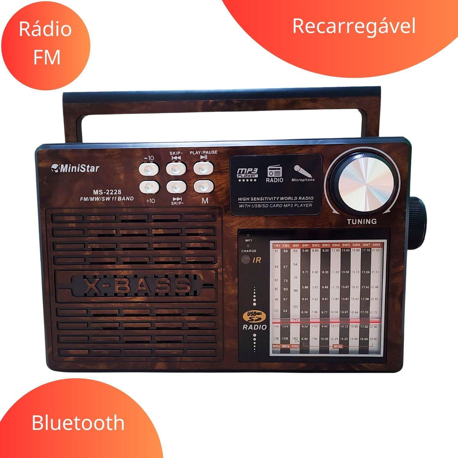 Kit Rádio Vintage Retrô Fm Bluetooth Portátil Recarregável - Carrefour