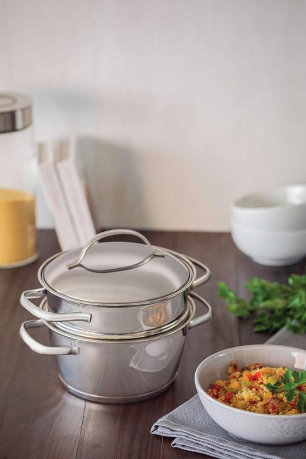 Cuscuzeira Tramontina Allegra em Aço Inox com Fundo Triplo 2 PeçasO ...