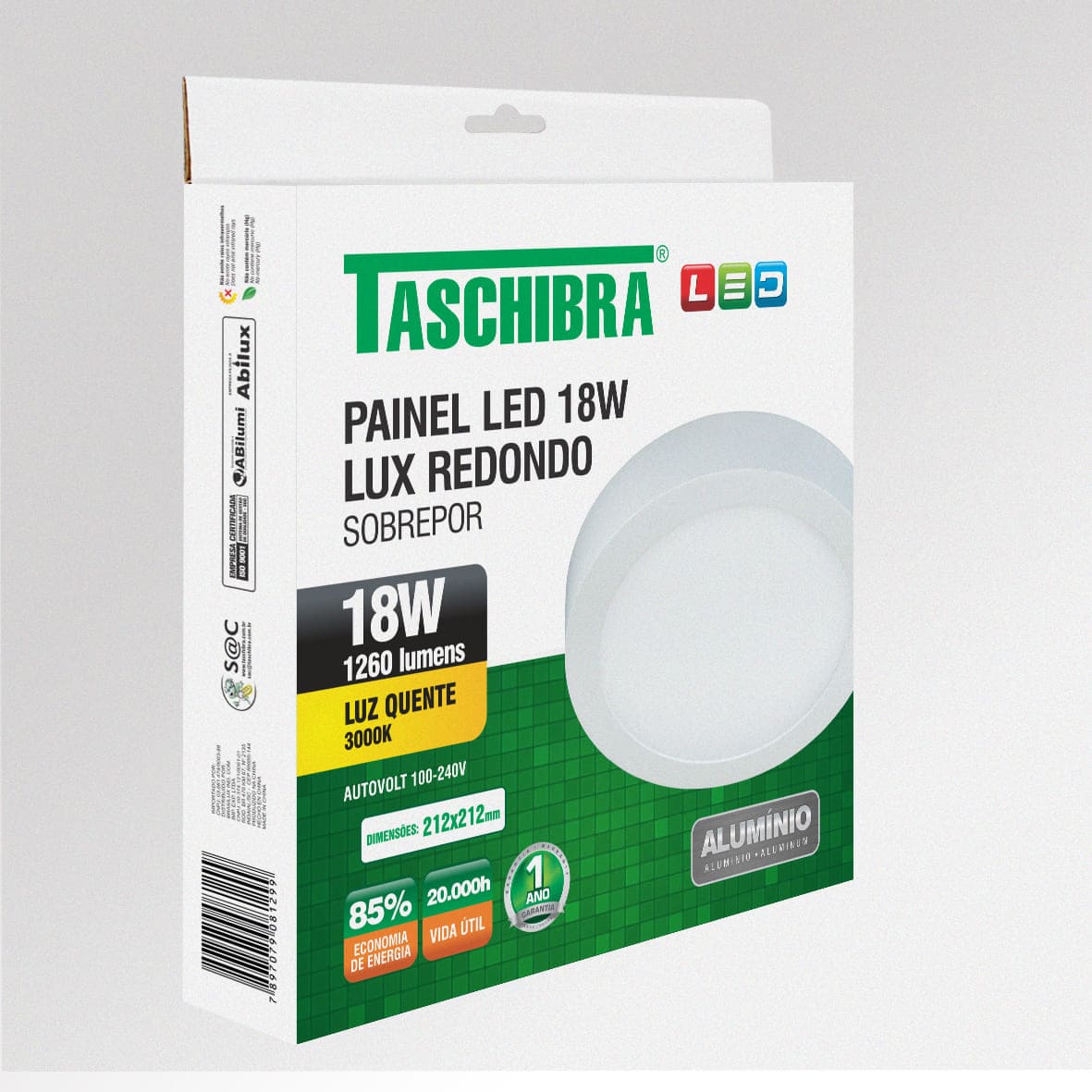 PAINEL LED LUX SOBREPOR REDONDO 18W 3000KMarca: TaschibraMedidas: A22 x ...
