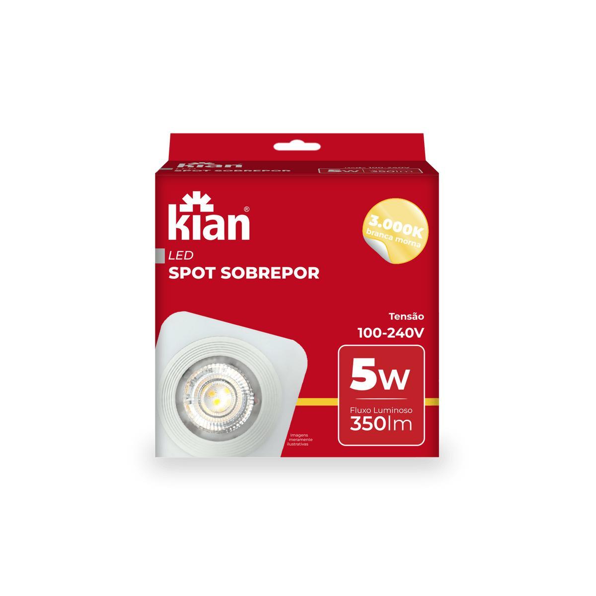 Spot Led Sobrepor Quadrado Branco 5w 3000k Branca Quent Kian - Carrefour