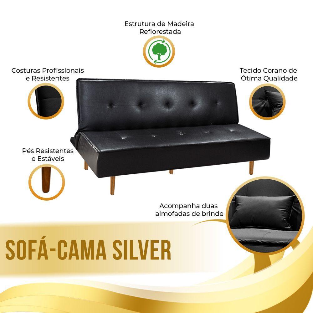 Sofá Cama Silver 3 Lugares Reclinável 1,92 Material Sintético Facto Preto - Carrefour