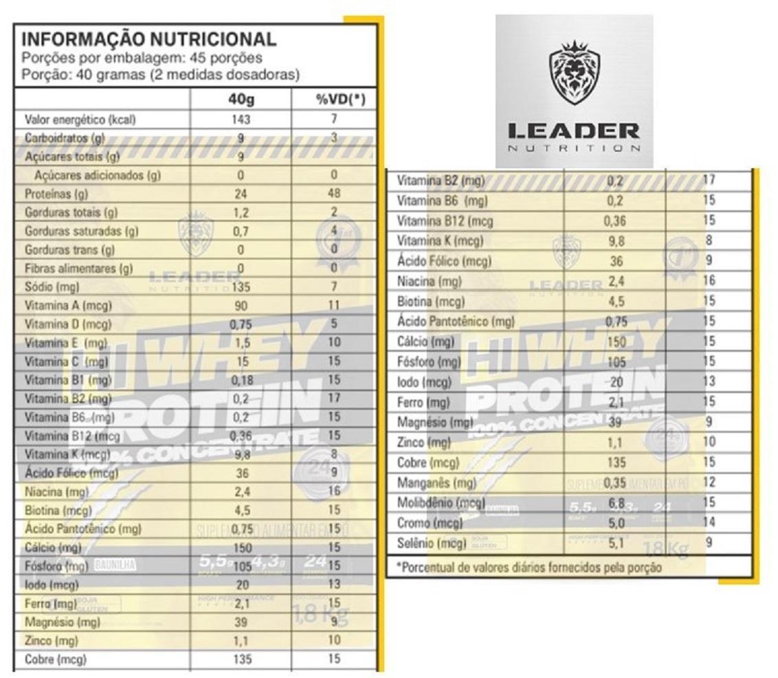 Whey Protein Hi 100% Concentrado 1.8kg Leader - - Carrefour