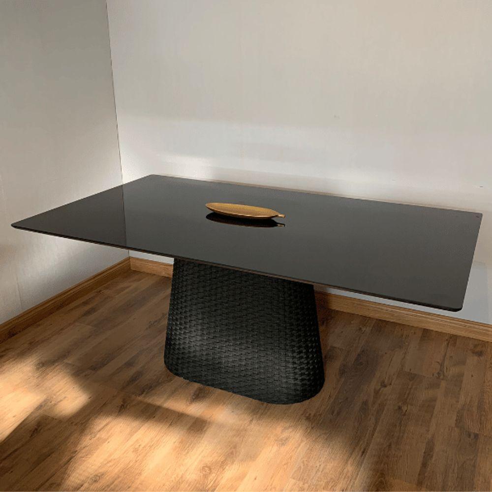 Mesa De Jantar Cone Retângular 180x100 Cm Tampo Laca Preta Base Corda Náutica Preta Preto ...