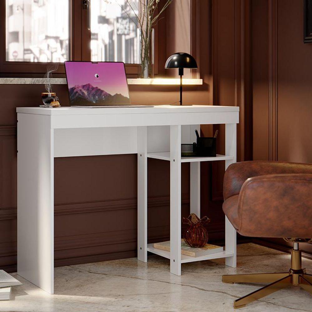 Escrivaninha Gamer Beta Quarto Com Prateleiras 103 Cm Branco Branco - Carrefour