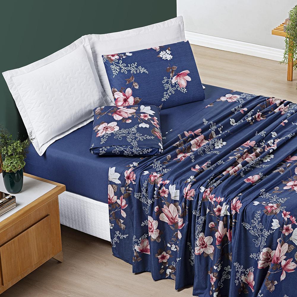 Conjunto Lençol Casal Queen Size Nyla 200 Fios Azul - Carrefour