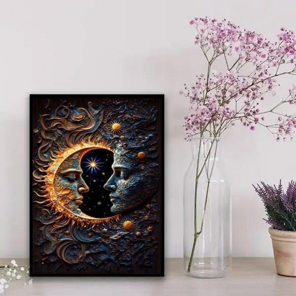 Quadro Sol Lua 45x34cm - Vidro, Moldura Preta - Carrefour