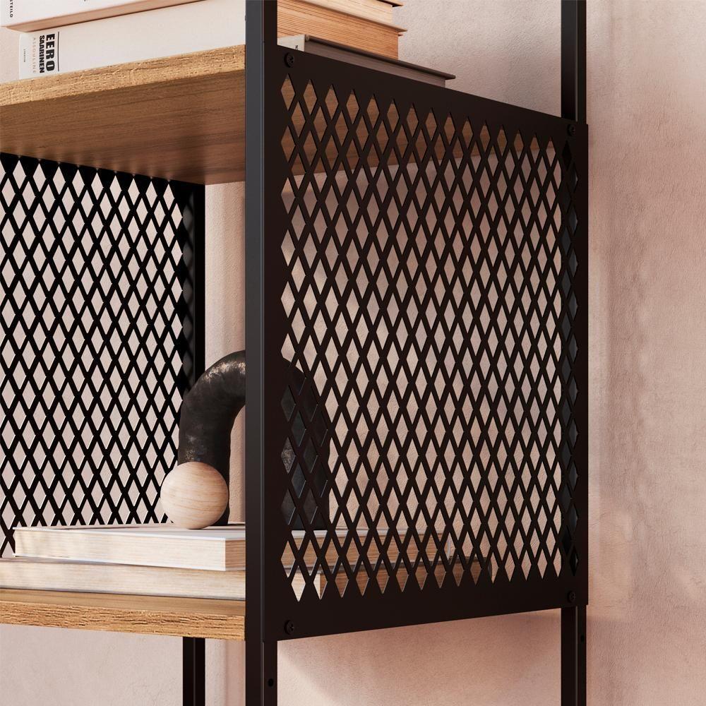 Estante 180 Cm Estilo Industrial Com Tela P1023 Preto Mell Pp Preto ...