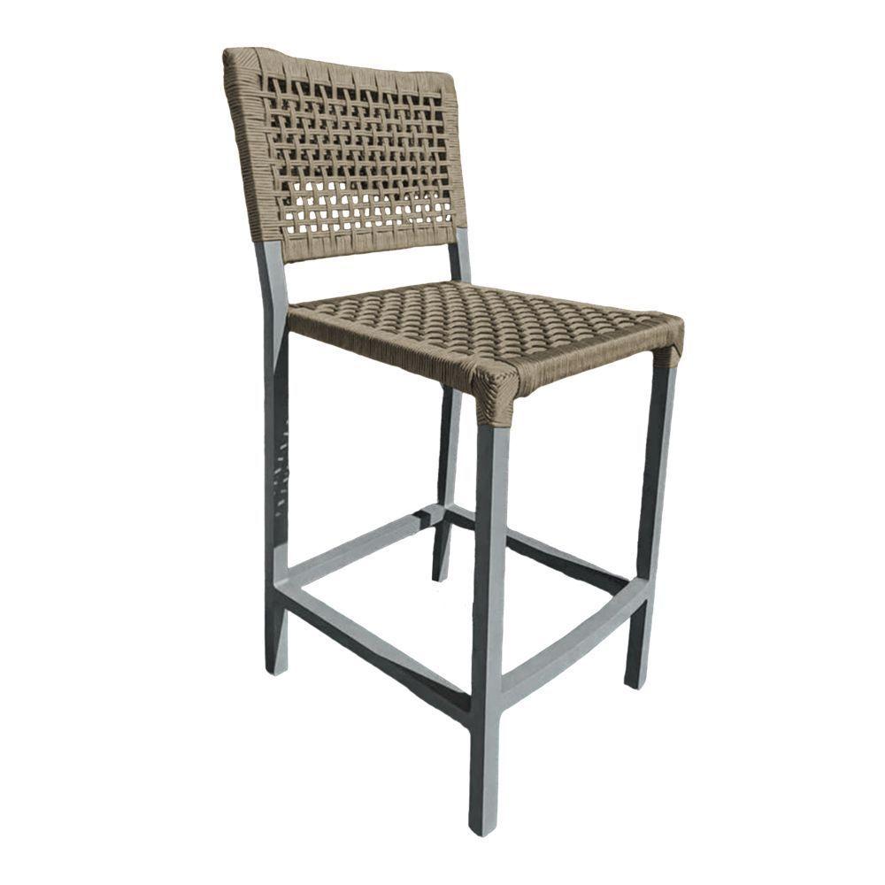 Kit 2 Banquetas França Em Corda Náutica E Base Em Alumínio Cinza Para ...