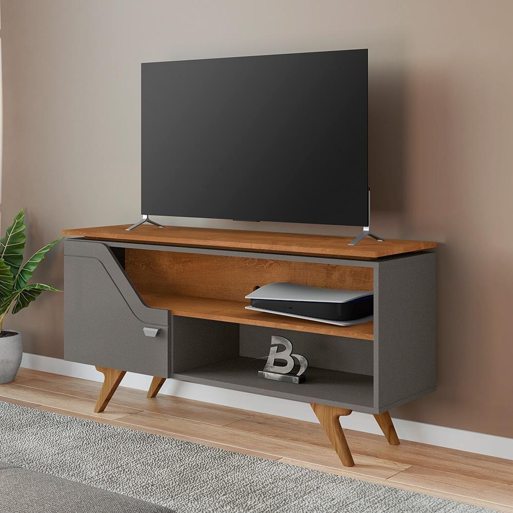 Rack Valencia Para Tv Até 50 Polegadas Pés Em Madeira Maciça Titanium ...