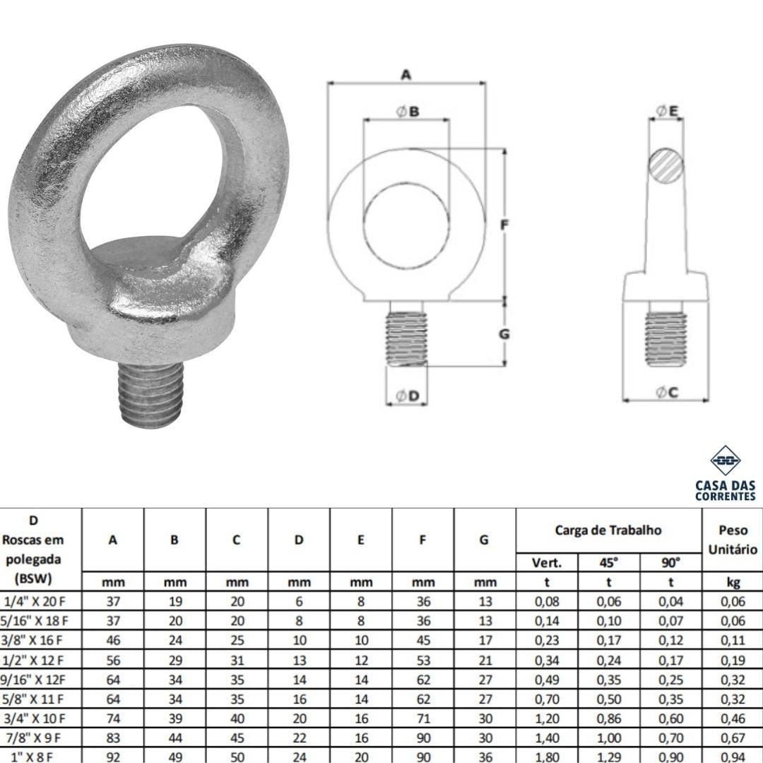 Parafuso Olhal Macho Suspensão 1/2 Unc Ancoragem Içamento - Carrefour