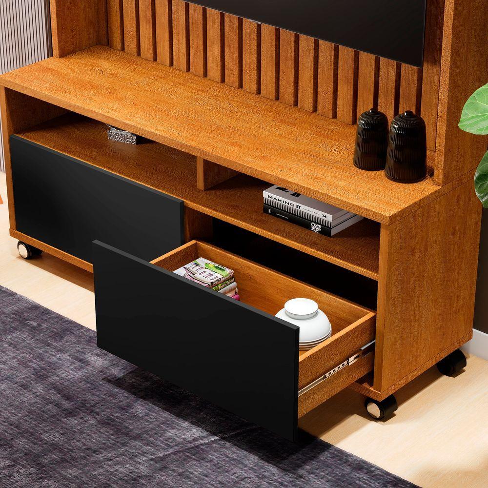 Estante Home Estilos Para Tv Até 55 Polegadas -2 Portas E Nicho -ripado -rodizio Cor:nature ...